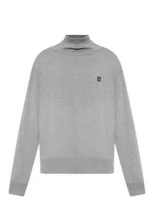 Balmain Logo Turtleneck Knitted Sweater - Grey