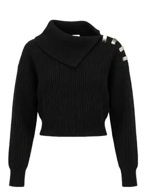 Alaïa Long Sleeve Knitwear With Ribbed Details - Black
