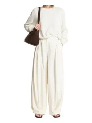 THE ROW Cotton And Silk Wide-leg Pleated Trousers - White
