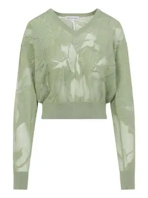 Dries Van Noten Torion" Sheer Jacquard Knitted V-neck Sweater - Mint