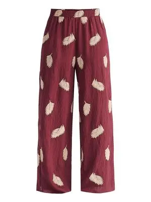 PAISIE Leaf Embroidered Trousers - Red