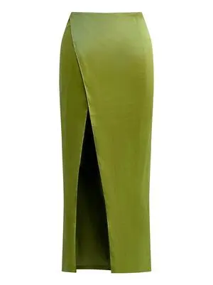 WHY MARY Cleo Chartreuse Satin Maxi Skirt With Slit - Green