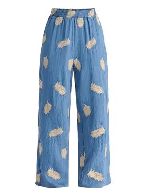PAISIE Leaf Embroidered Trousers - Blue