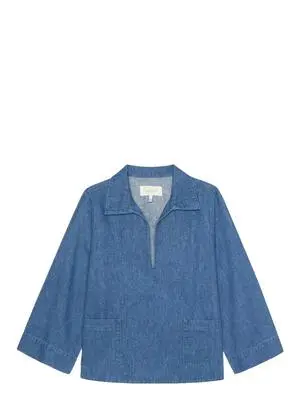 The Great. V-neck Patch Pocket Tunic - Blue