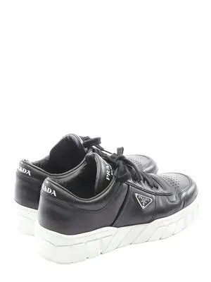 Prada Leather Perforated Logo Sneakers - Black