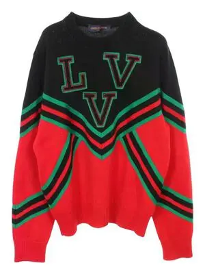 LOUIS VUITTON Lvv" Chevron Patterned Knit Sweater - Black