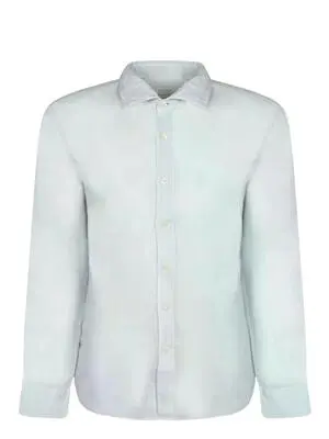 120% Lino Button-fastening Curved-hem Shirt - Blue