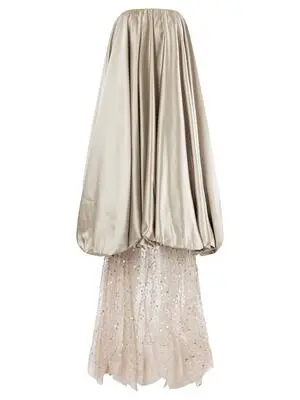 LA FUORI Champagne Lace & Duchesse Satin Gown - Silver