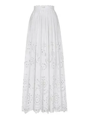 Dolce & Gabbana Long Cotton Poplin Skirt With Cut-out Embroidery - Multicolor