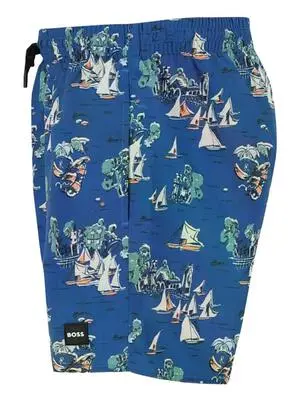 BOSS Graphic Print Swim Shorts - Blue