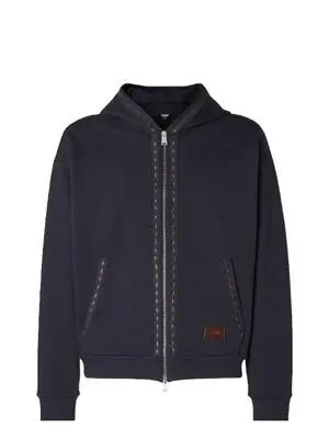 FENDI Fendi Navy Cotton Zip-Up Hoodie With Selleria Stitching
