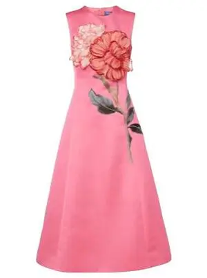 LEO Lin Floral-appliqué A-line Midi Dress - Pink