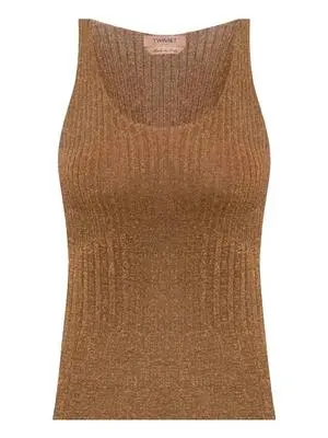 TWINSET Lurex Knit Sleeveless Top - Brown