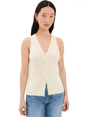 Theory Ribbed Cotton Cardigan Vest - Ivory - C05