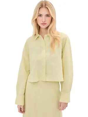 LE BOP LE BOP Felicity Boxy Cropped Linen Button-Down Shirt Honeydew