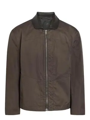 LEMAIRE Leather-collar Cotton Zip-up Jacket - Brown