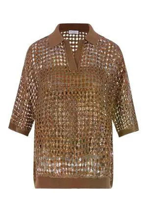 Brunello Cucinelli Sequin-embellished Open-knit Sweater - Brown