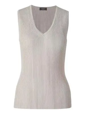 Peserico Ribbed Knit V-neck Top - Neutrals