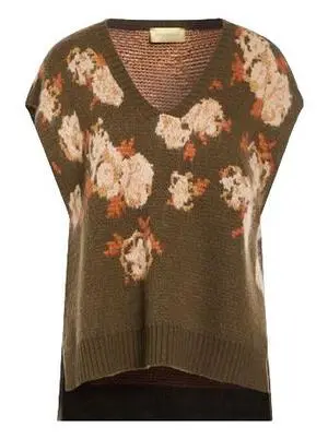 Momoni Multicolor V-neck Short Sleeve Sweater - Green
