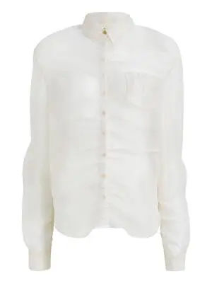 Khaite KHAITE Allie Ruched Silk Organza Shirt Chalk