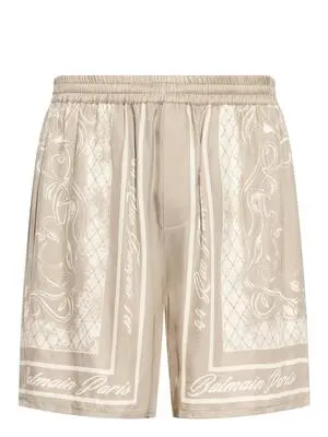 Balmain Printed Viscose Shorts - Beige