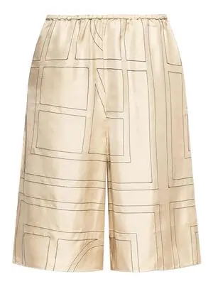 TOTEME Silk Geometric Print Relaxed Fit Thigh Length Shorts - Beige