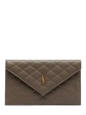 Saint Laurent Saint Laurent Paris Leather Clutch Grey
