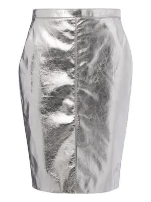Saint Laurent Metallic Leather Pencil Skirt - Silver