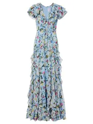 Carolina Herrera Ruffled Silk Gown - Blue