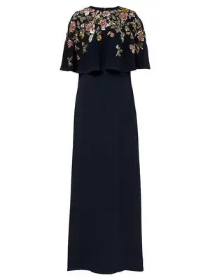 Oscar De La Renta Embellished Silk-blend Georgette Gown - Blue