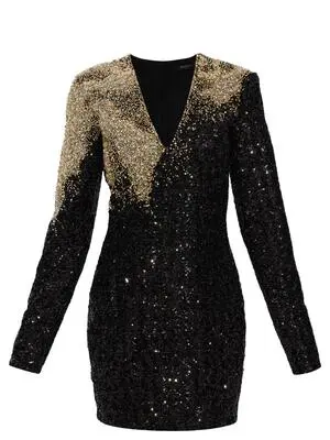 Balmain Sequin Embellished Mini Dress - Black