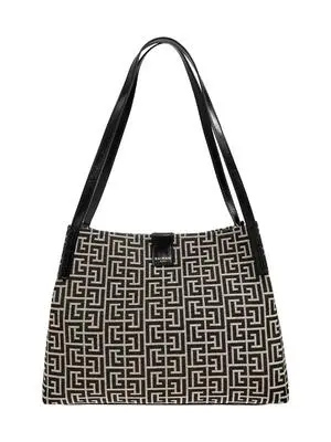 Balmain Release" Bag In Jacquard With Monogram - Black