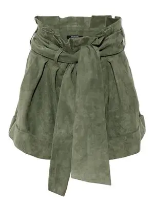 Balmain Suede Belted Shorts - Green