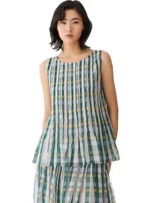 Lafayette 148 New York Sleeveless Pintucked Peplum Blouse - Grass Multi