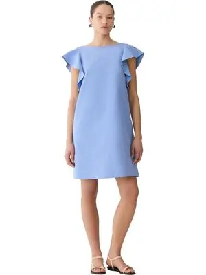 Lafayette 148 New York Silk Linen Ruffle Sleeve A-line Dress - Iris
