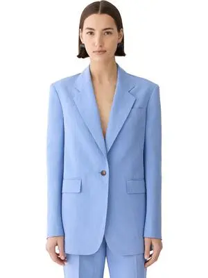 Lafayette 148 New York Silk Linen Single Button Blazer - Iris