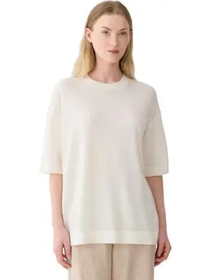 Lafayette 148 New York Cashmere Linen Knit T-shirt - Cloud
