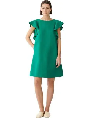 Lafayette 148 New York Silk Linen A-line Dress With Ruffle Sleeves - Grass