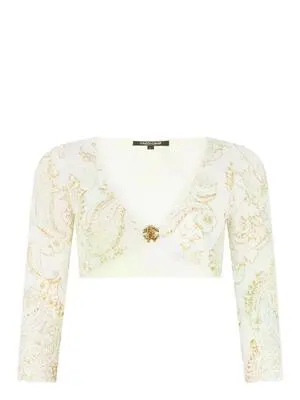 Roberto Cavalli Paisley-print Logo Plaque V-neck Top - Neutrals