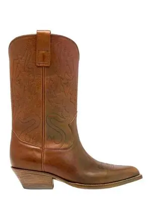 BUTTERO® Embroidered Leather Boots - Brown