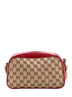 Gucci Gg Marmont Diagonal Quilted Gg Canvas Small Shoulder Bag - Red