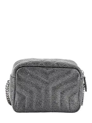 Saint Laurent Loulou Mini Bowling Bag Matelasse Chevron Leather Crossbody Bag - Silver