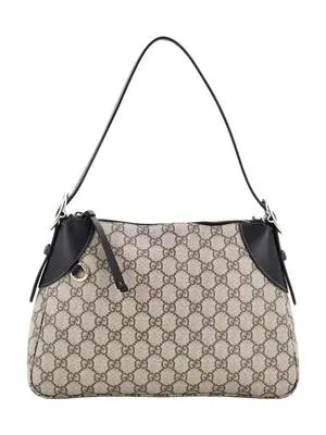 Gucci Gucci Emblem GG Coated Canvas Leather Medium Shoulder Bag Black