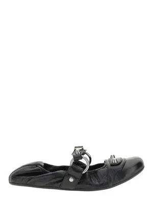 Balenciaga City Ballerinas With Silver Tone Buckle Studs - Black