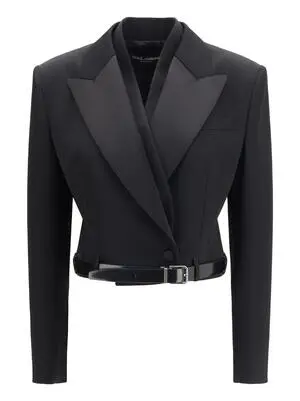 Dolce & Gabbana Sicilia Cropped Double-breasted Wool Gabardine Blazer - Black