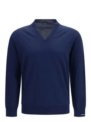Prada Cotton V-neck Sweater - Blue