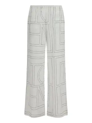 TOTEME Monogram Printed Wide Leg Pants - White