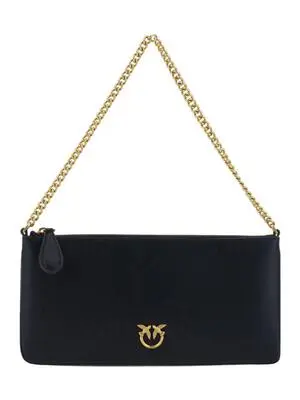 Pinko Leather Shoulder Bag With Chain Strap - Black