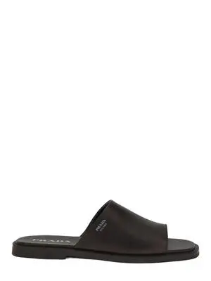 Prada Leather Slide Sandals - Brown
