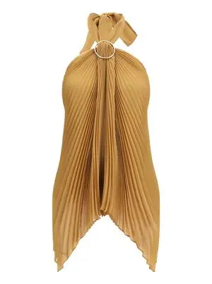 PIANOFORTE- MAX MARA Pianoforte Max Mara Plissé Chiffon Halter Top - Beige